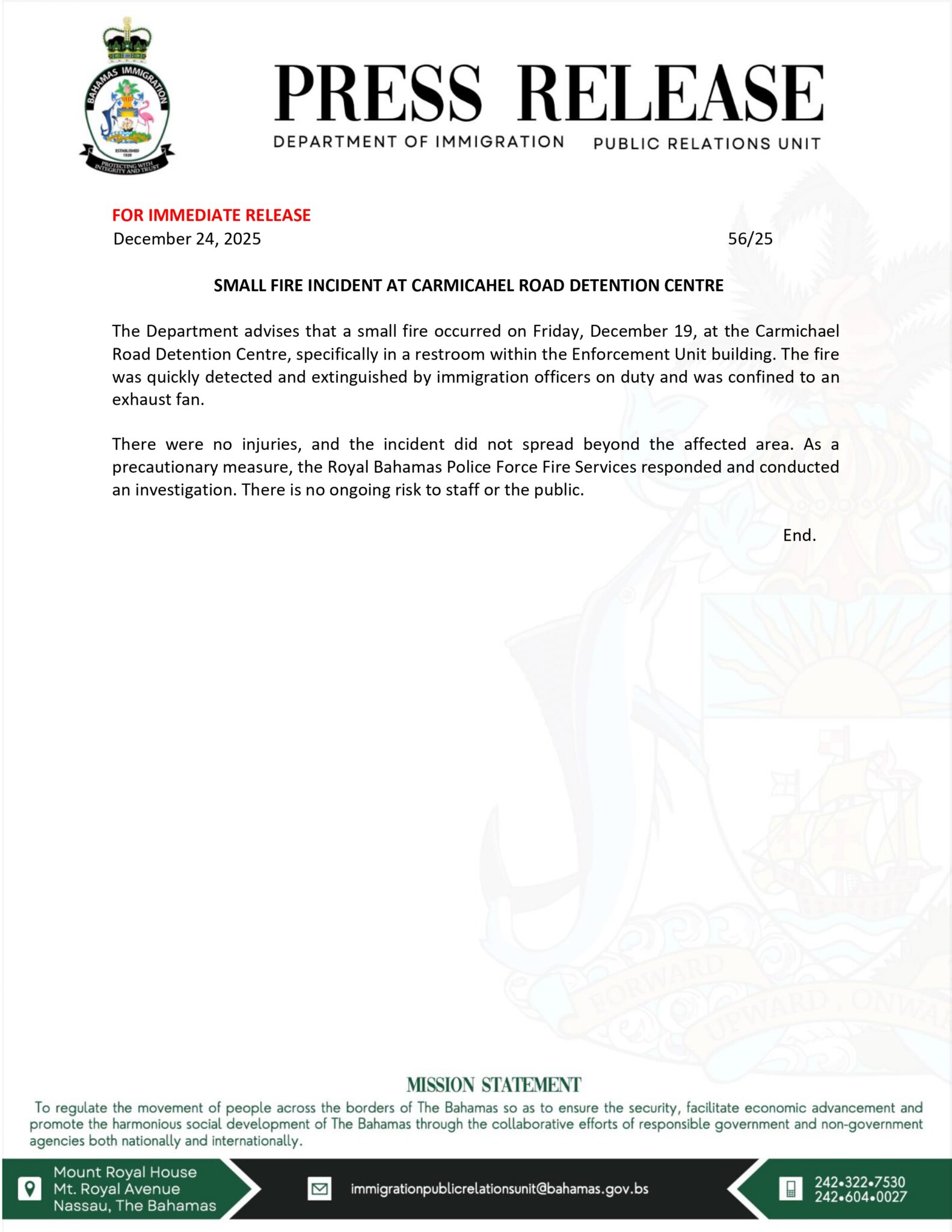 Small Fire Incident at the Carmichael Road Detention Centre - Bahamas ...